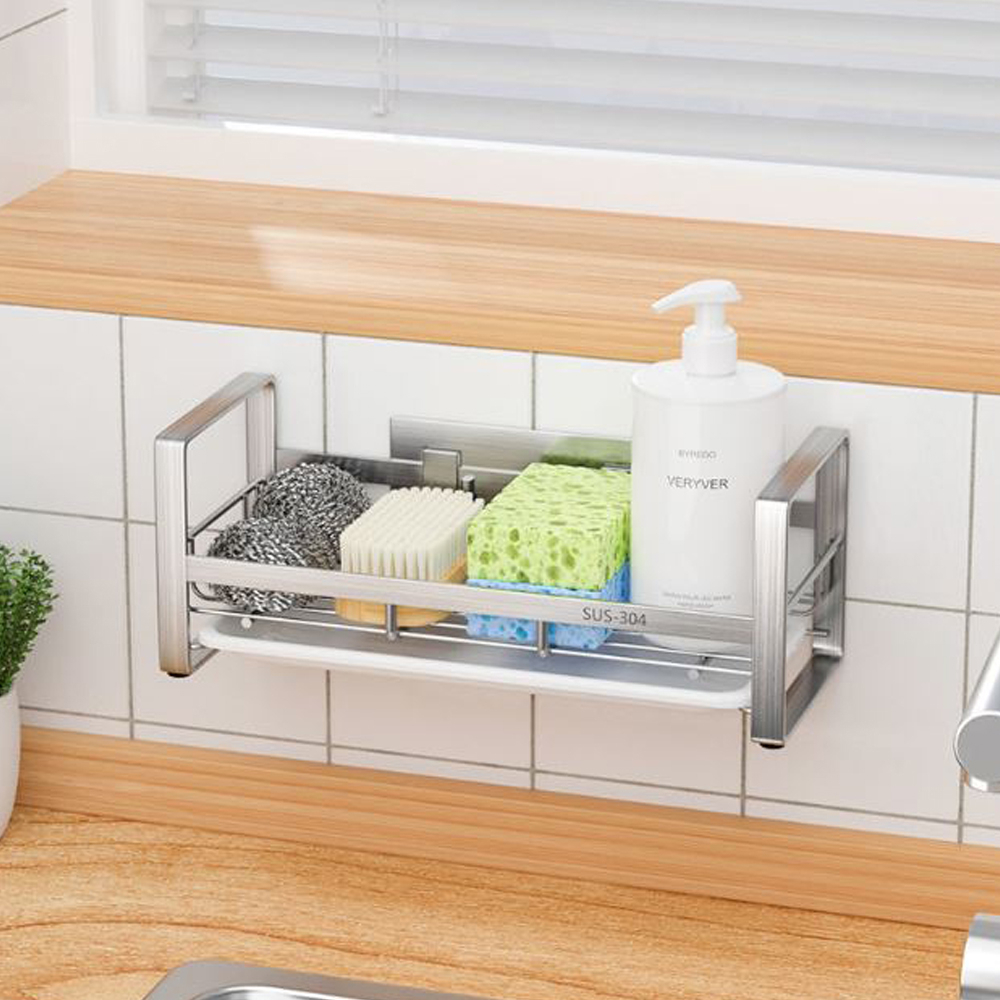 Stainless Steel Wall-Mounted Sink Drain Storage Rack Sponge Seamless ...