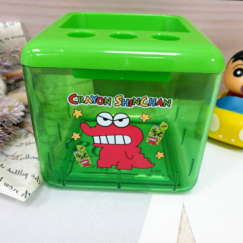 Crayon Shin-Chan Style Pen Holder Three-Hole Storage Box Square Xiaobai ...