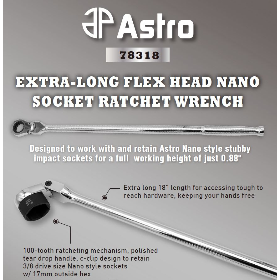 3/8 "Ultra-Long Ultra-Thin Swing Head Type Socket Ratchet Wrench ASTRO ...