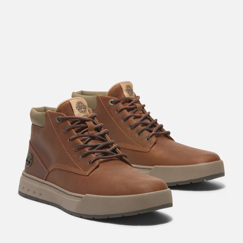 Timberland |Metal LOGO) Men's Red Brown Leather Mid-Tube Casual Shoes ...
