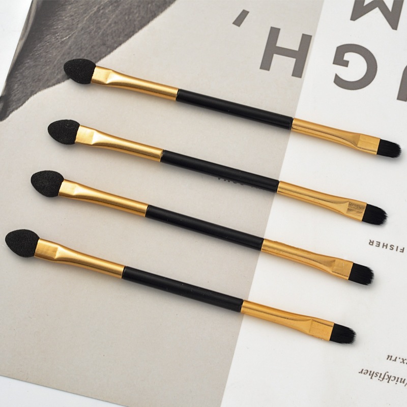 Black Long Sponge Head Double-Headed Eyeshadow Brush Short Golden Tube ...