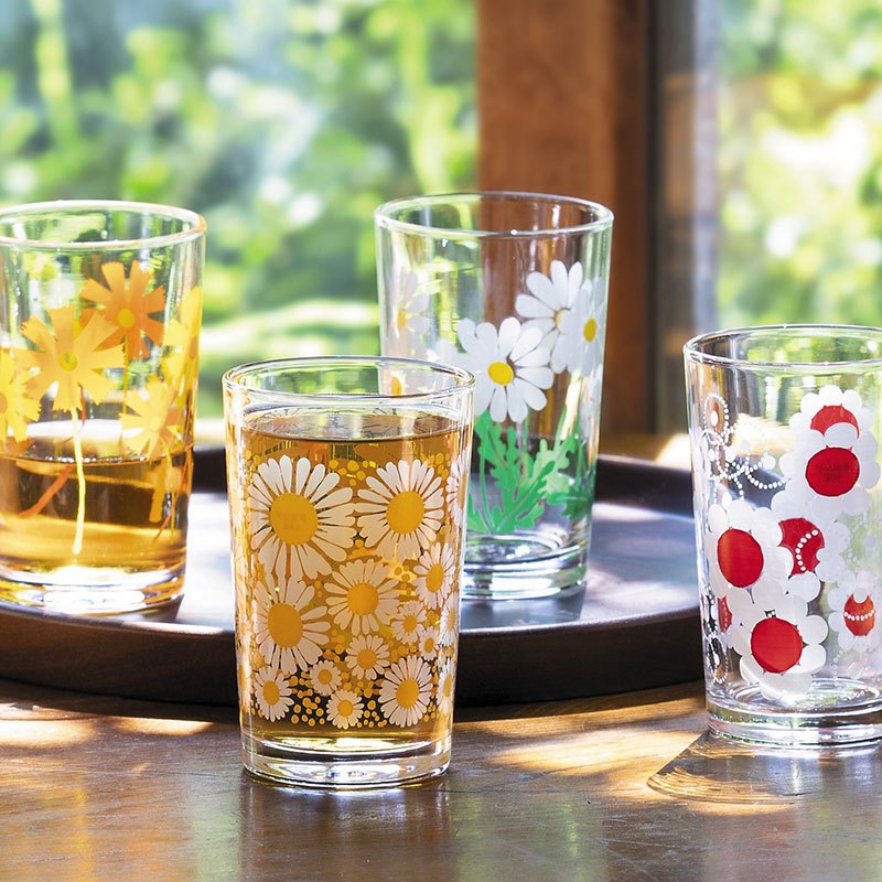 Japan ADERIA Showa Retro Time Flower Straight Glass 200ml (4 Styles ...
