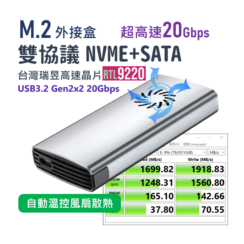 20Gbps Dual Protocol M.2 SSD External Box Automatic Temperature Control ...