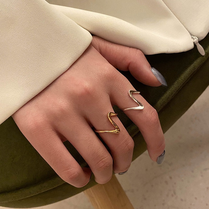 Wave Ring Line Retro Time Silver Electro-Induction Hip Hop European American Style Open ...