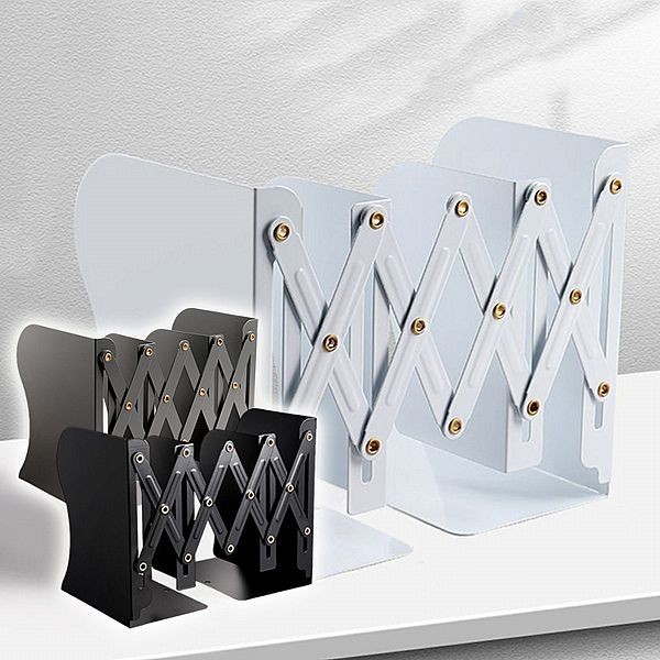 Simple Metal Retractable Bookshelf/Bookends (1 Item) [Small San Meiri ...