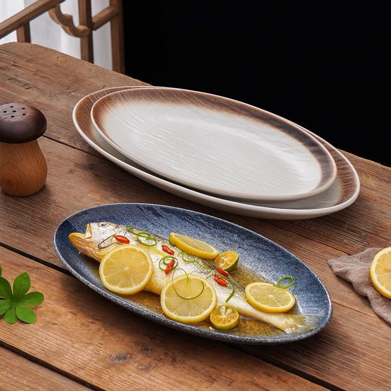 Kawashima Japanese Fish Plate Oval Ceramic Dinner Steamed Underglaze ...