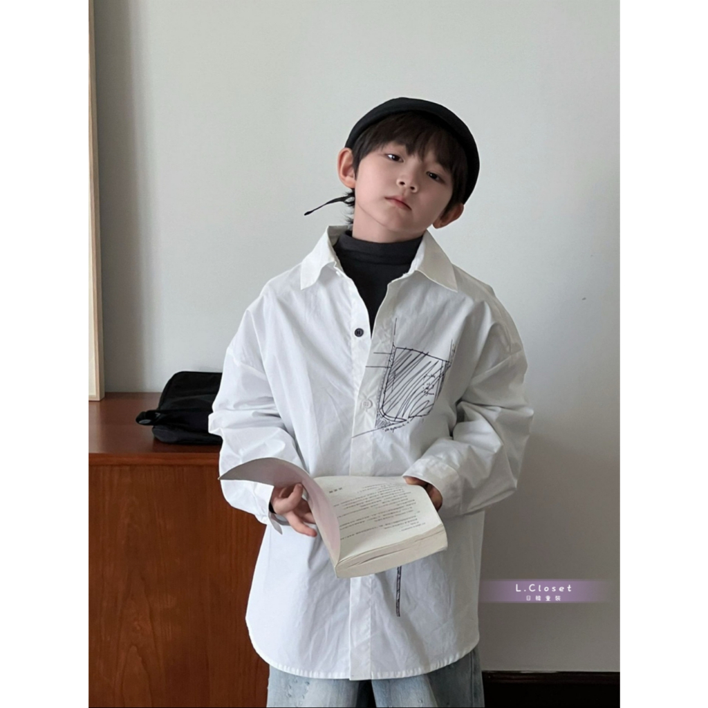 Lc. Kids So Handsome Hand-Painted Line White Shirt Big Kid Boy | Shopee ...