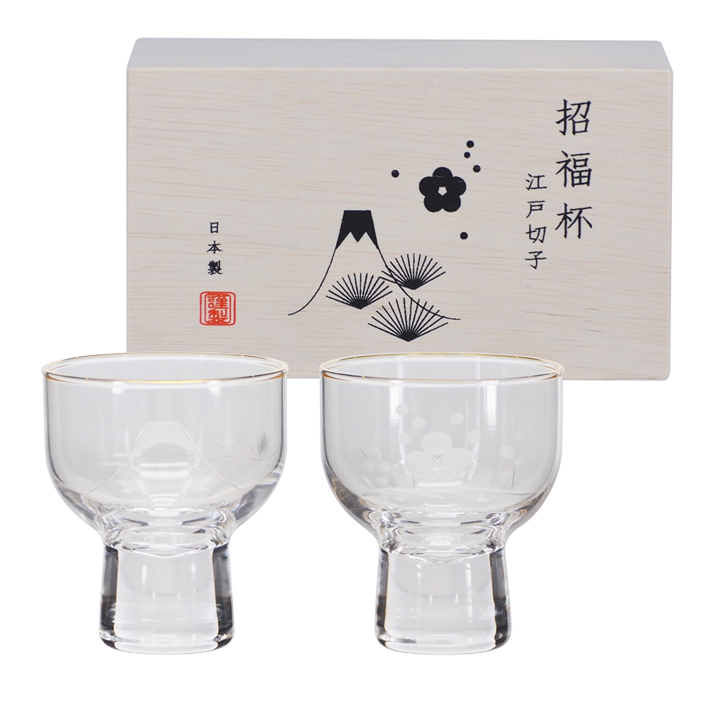 [YU Living] Made In Japan Edo Kiriko Mount Fuji Lucky Cup Gift Box 125ML (Pair Set/White Fuji ...