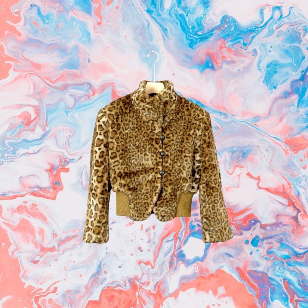 Second-Hand ZIG ZAG Brown Leopard Print Faux Fur Breasted Shoulder Pads ...