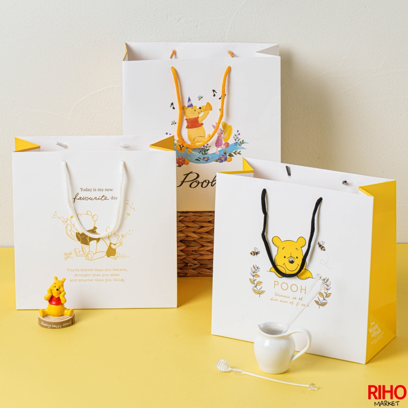 Korea Daiso Winnie The Pooh Gift Bag Tote Paper Square Thick Cute ...