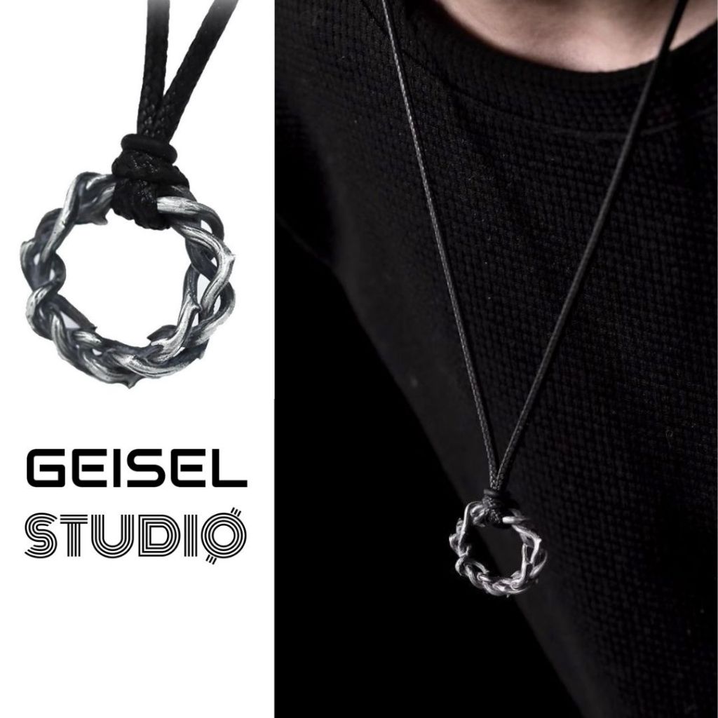 [GEISEL] Original Leather Rope Thorn Chain Cold Men's Necklace High-End ...