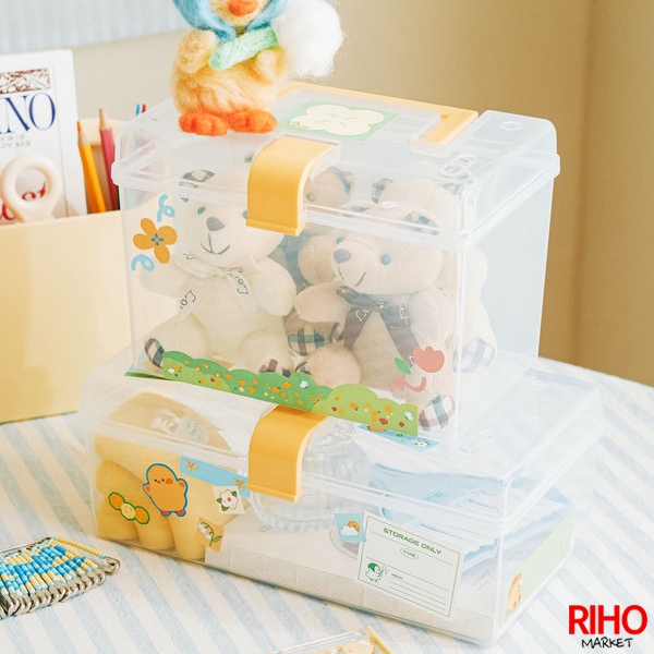 Korea Daiso Spring Transparent Portable Storage Box With Sticker Multi ...