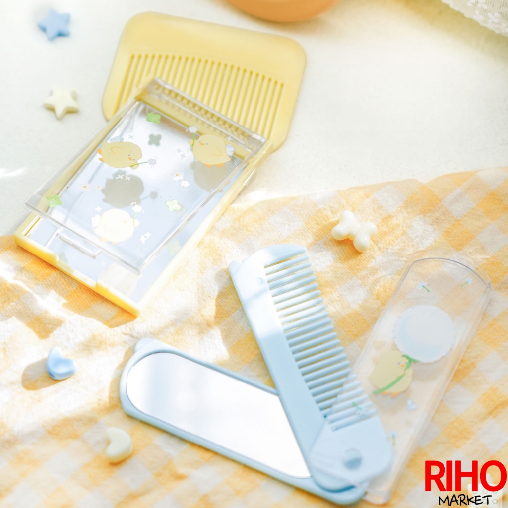 Korea Daiso Spring Chick Series Comb Mirror Set Made In Small Square ...