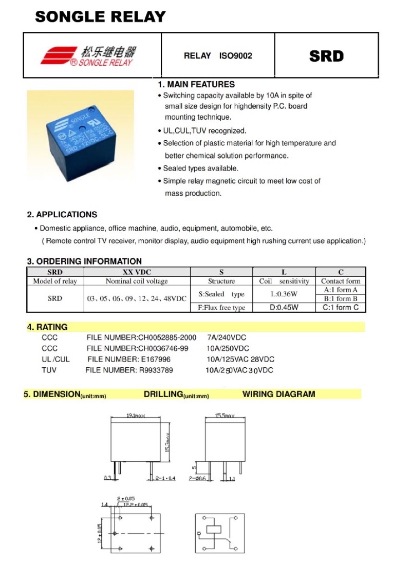 ((R505) 5-Pin SRD-05v-SL-C 5V/10A Songle Relay | Shopee Malaysia