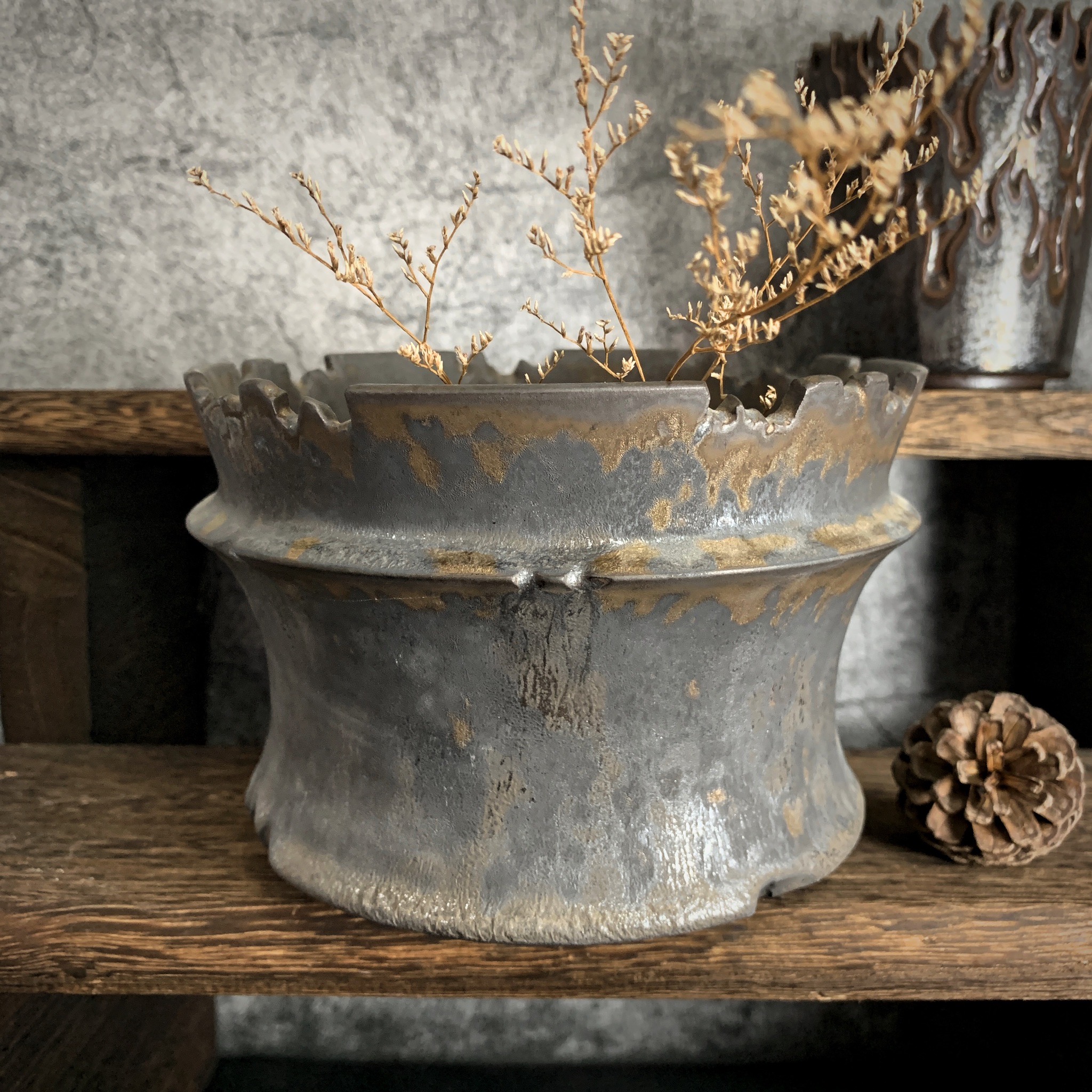 ((Simple Versatile Large Pot-2) Japanese Handmade Pottery Pot Wooden ...
