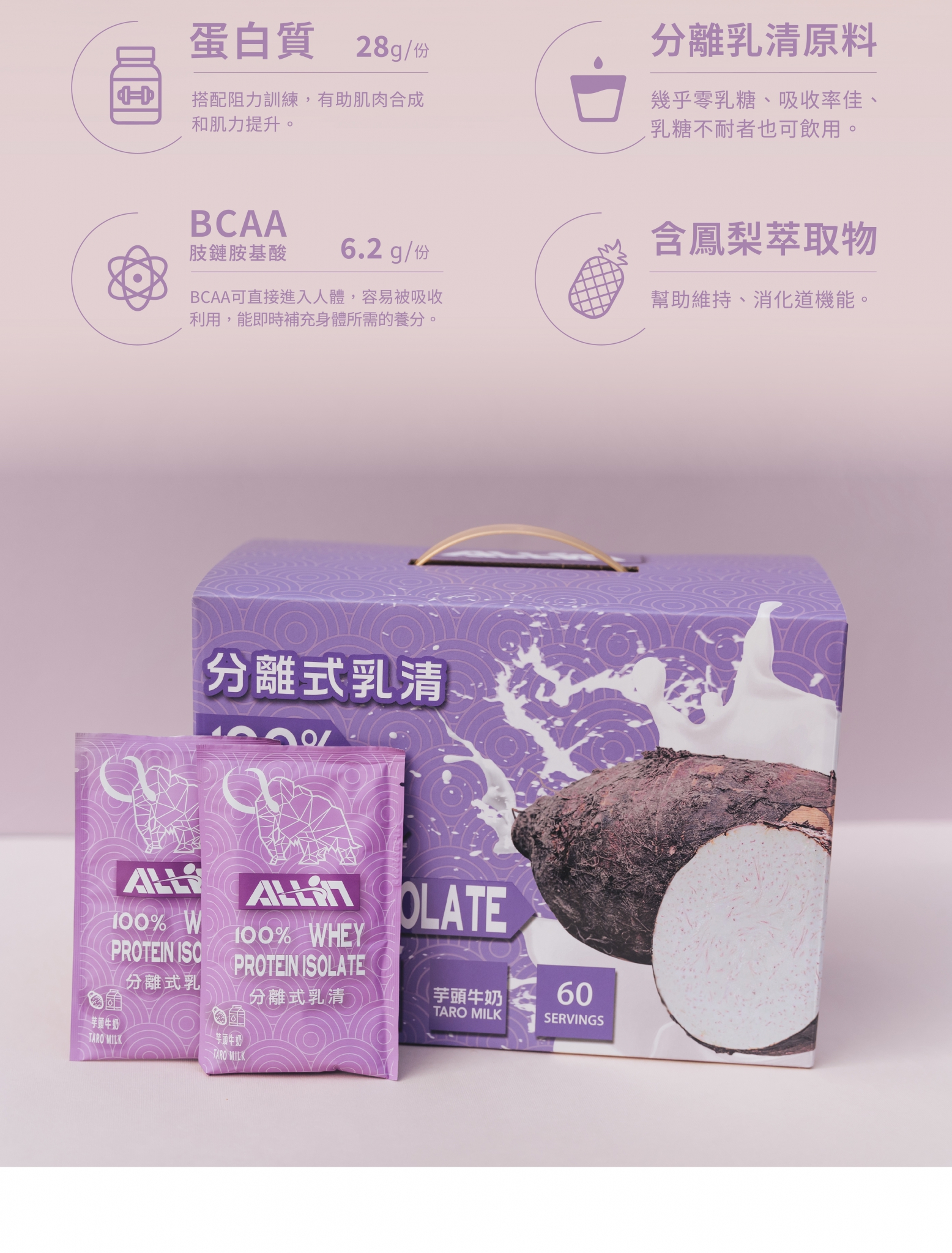 [Taiwan ALL IN] Taro Milk Flavor Fully Isolate Whey Protein Portable ...