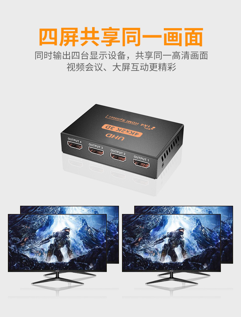 HDMI Splitter 1 In 4 Out Synchronous Display Sharing Device One Point ...