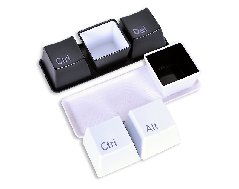 W-Computer Keyboard Button Shape Storage Cup (1 Tray+3 Cup) (White ...