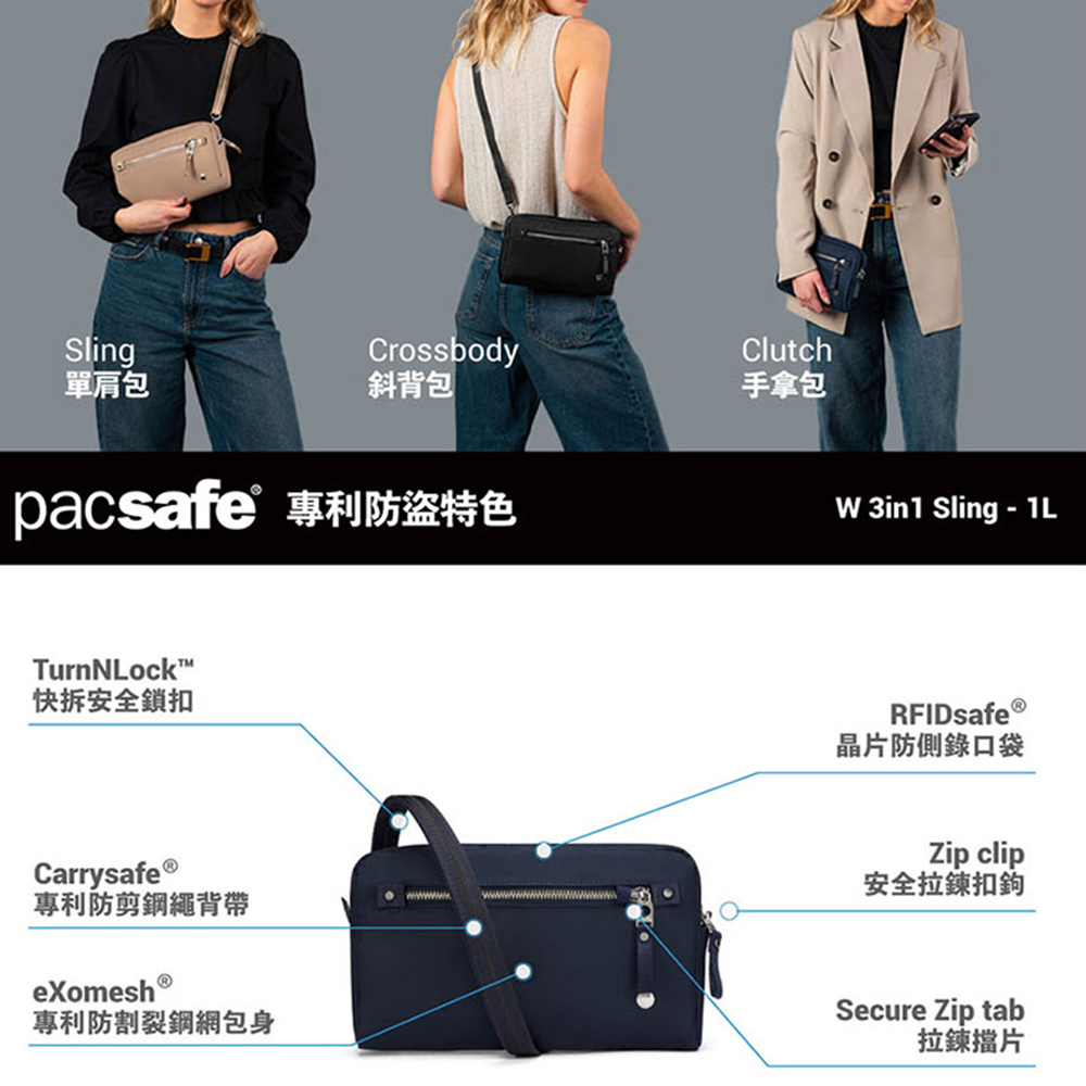 Pacsafe W Three-Purpose Anti-Theft Clutch Side Backpack 1L Bag Anti-Cut ...