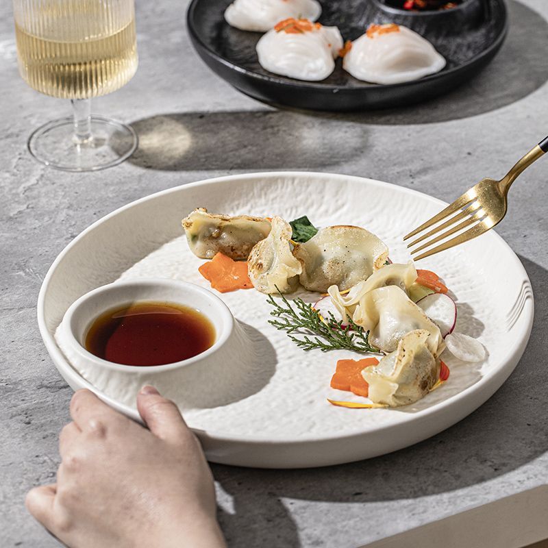 Kawashima Japanese Dumpling Plate Ceramic With Dipping Seasoning ...