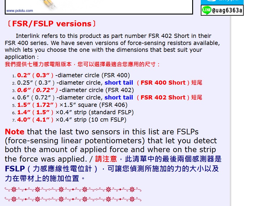PI2727, Force-Sensing Resistor-1.0cm Force Sensing Resistor (FSR400 ...