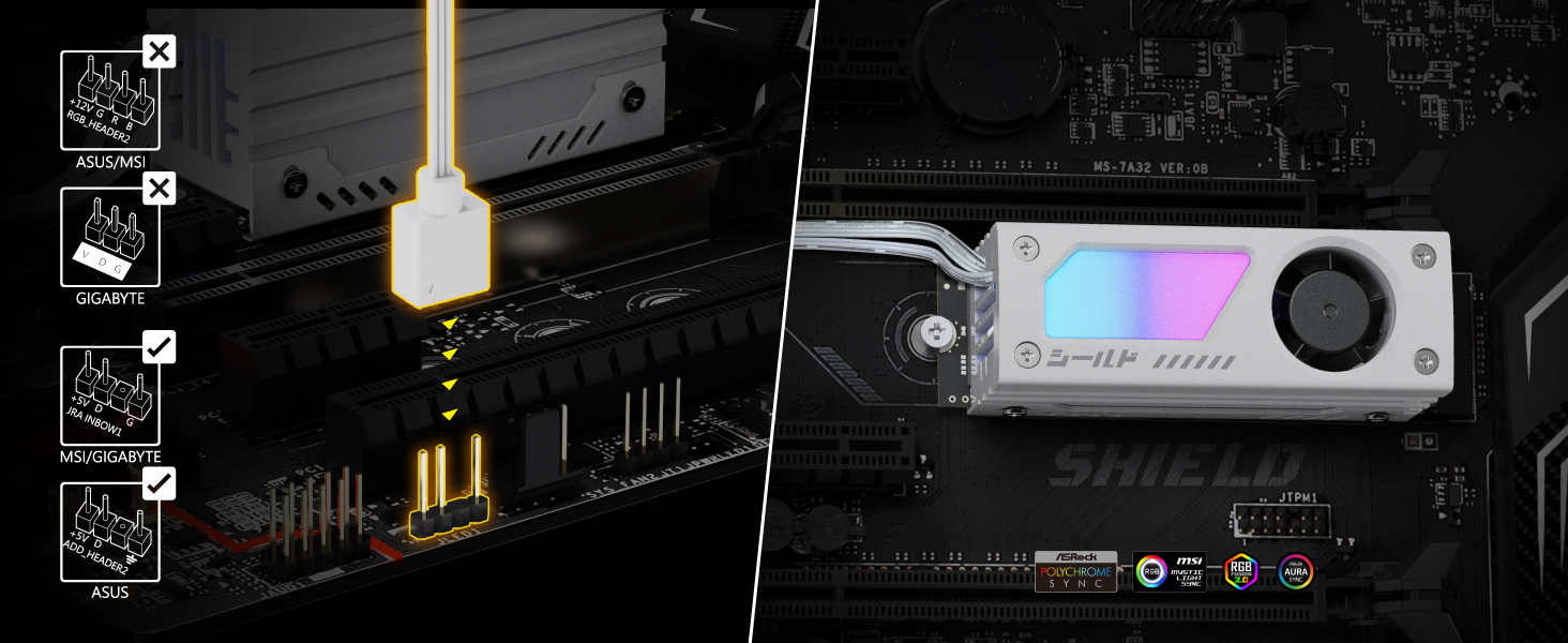 EZDIY-FAB Shield Series ARGB M.2 SSD Radiator Black/White Built-in Fan ...