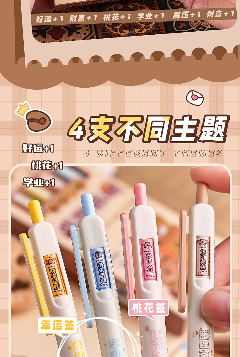 lisastar S98 Kapibara Turning Pen Wishing Sign Quick-Drying Brush Question Black 0.5mm (4pcs/Box ...