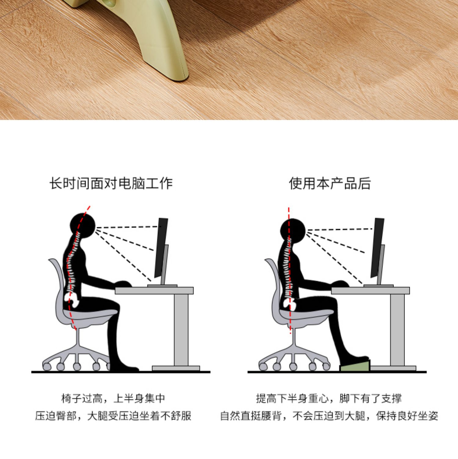 Adjustable Sitting Posture Swinging Foot Stool Office Ergonomic Pedal ...