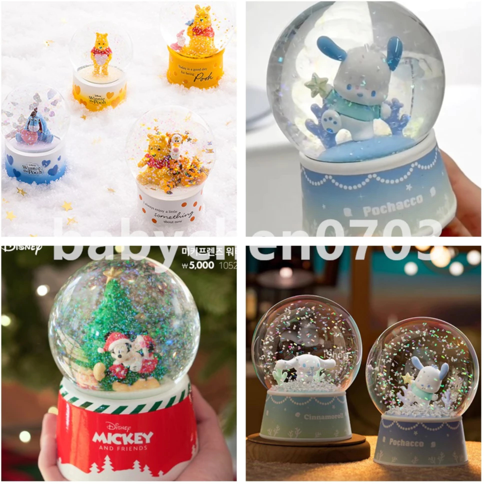 Korea Daiso Mickey Minnie Winnie The Pooh Crystal Ball Snowflake Gift ...