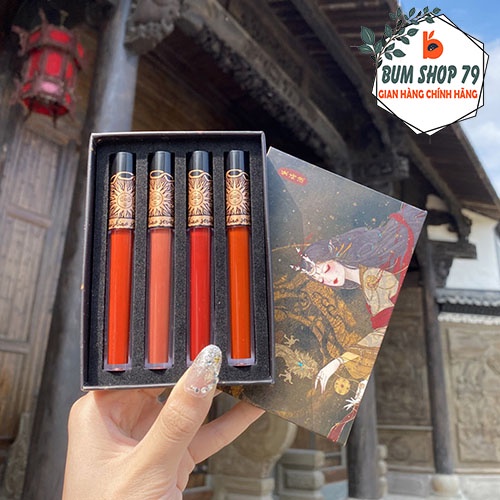 Set of 4 Chinese domestic matte lipsticks with sun motifs in ancient ...