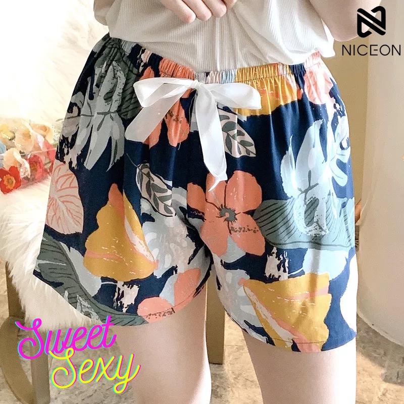 Nice Women's home shorts in dark green with flower patterns (MN ...