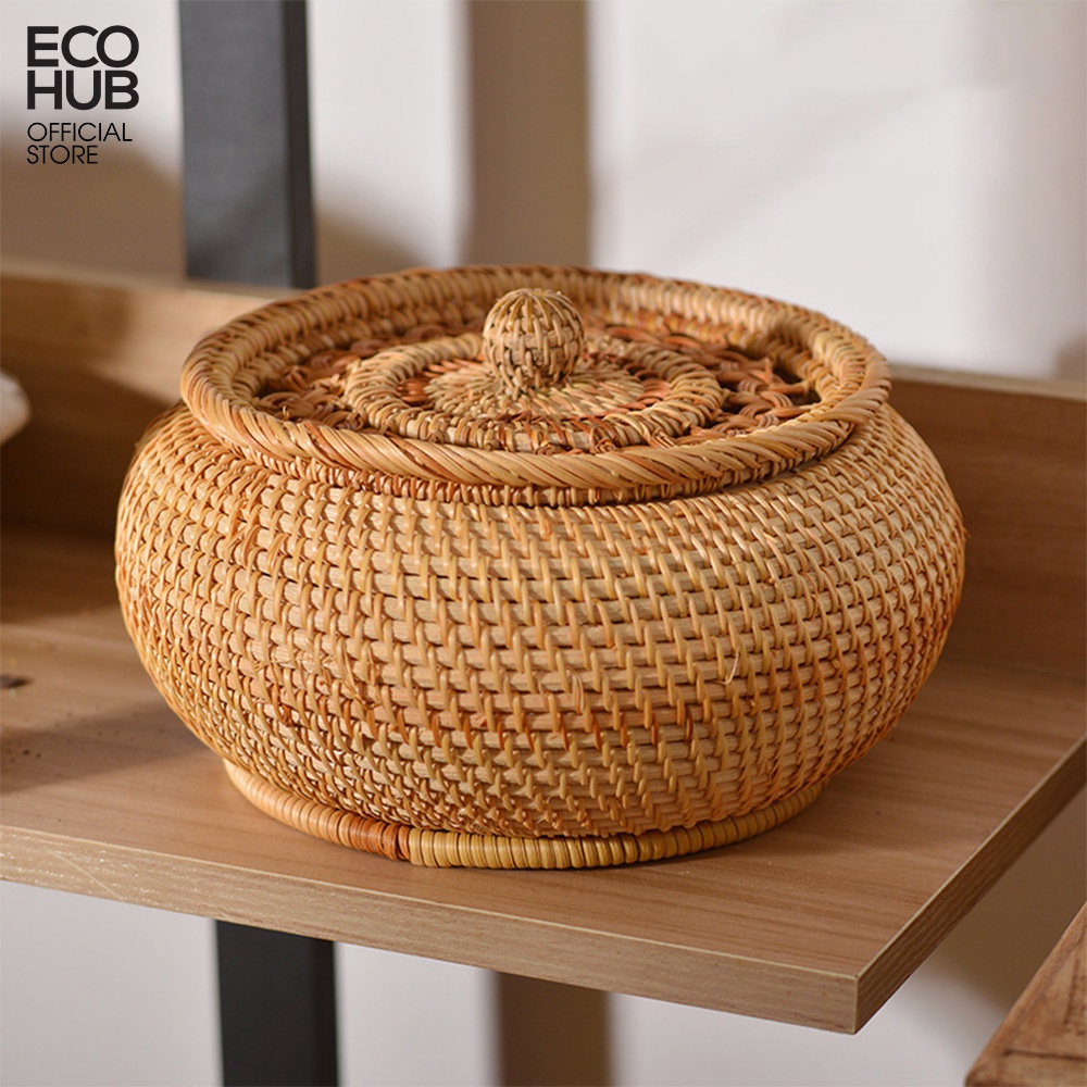 Ecohub round rattan jar for storing fruits, candies, and decorating ...