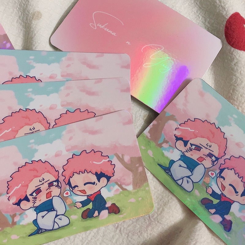 Jjk - SukuIta - Yuuji holo rounded corner Card giving flowers to Sukuna ...