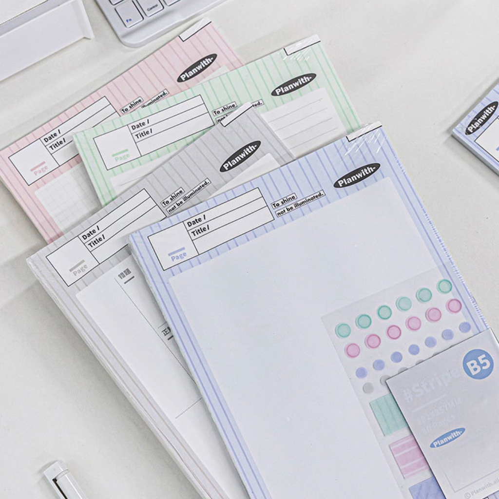 Set of 80 Note Papers B5 & HALF B5 PLANWITH Brand 4 Types of Fill and Pastel Colors (Stickers ...