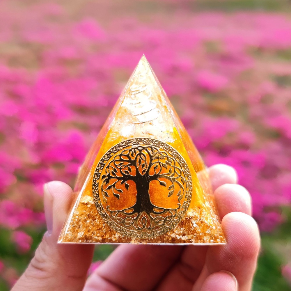 Orgone Pyramid Generator Citrine Pyramid with Golden Tree of Life Rune ...