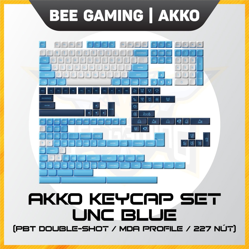 Akko keycap set - UNC Blue (PBT Double-Shot material / MDA profile ...