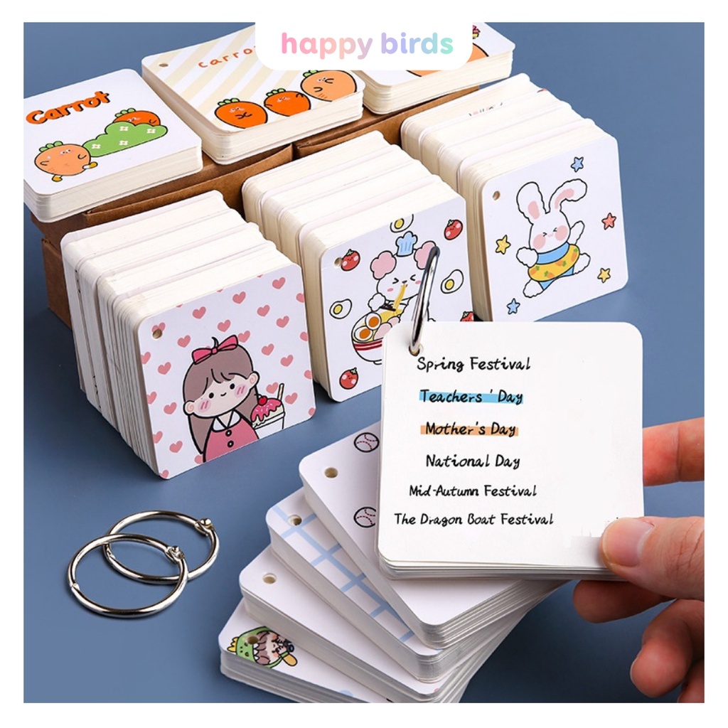 Cute white vocabulary learning flashcards 80 sheets 7x7cm square note ...