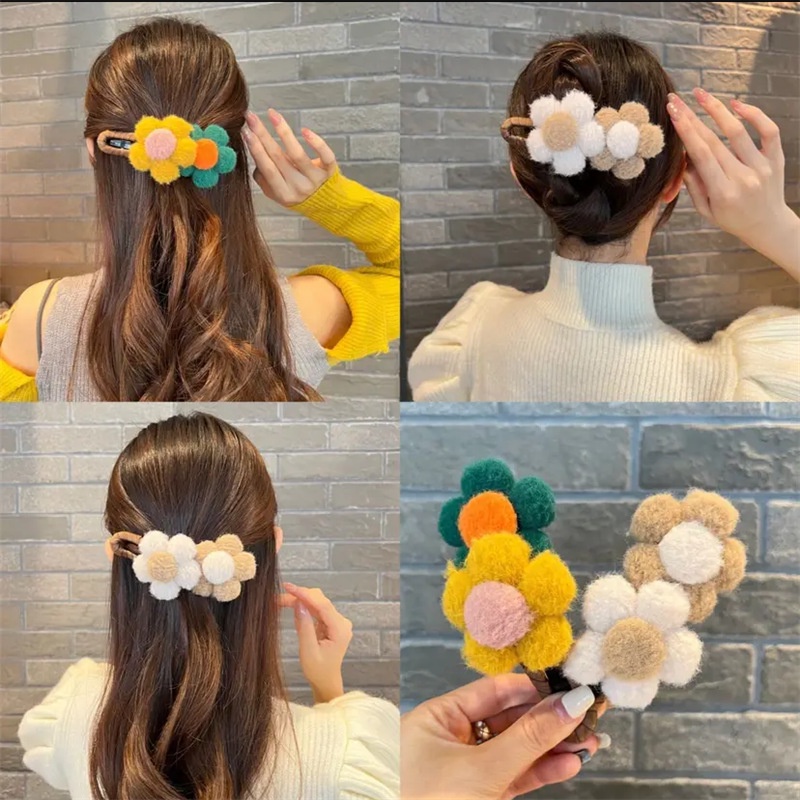Fabric hair accessories two flowers woolen autumn and winter hair ...
