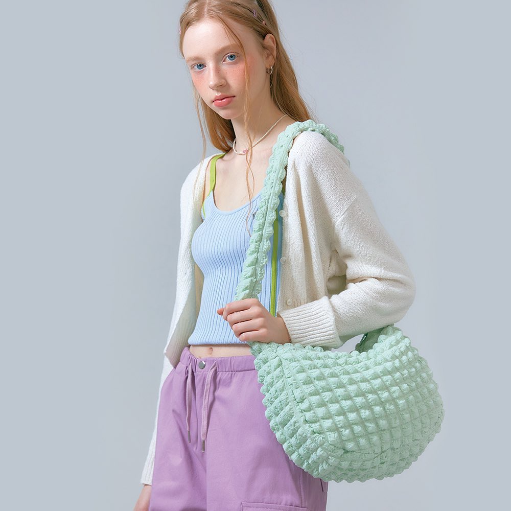 Shoopen Bubble Pom Pom Wrinkle Hobo Bag 100% Genuine | Shopee Malaysia
