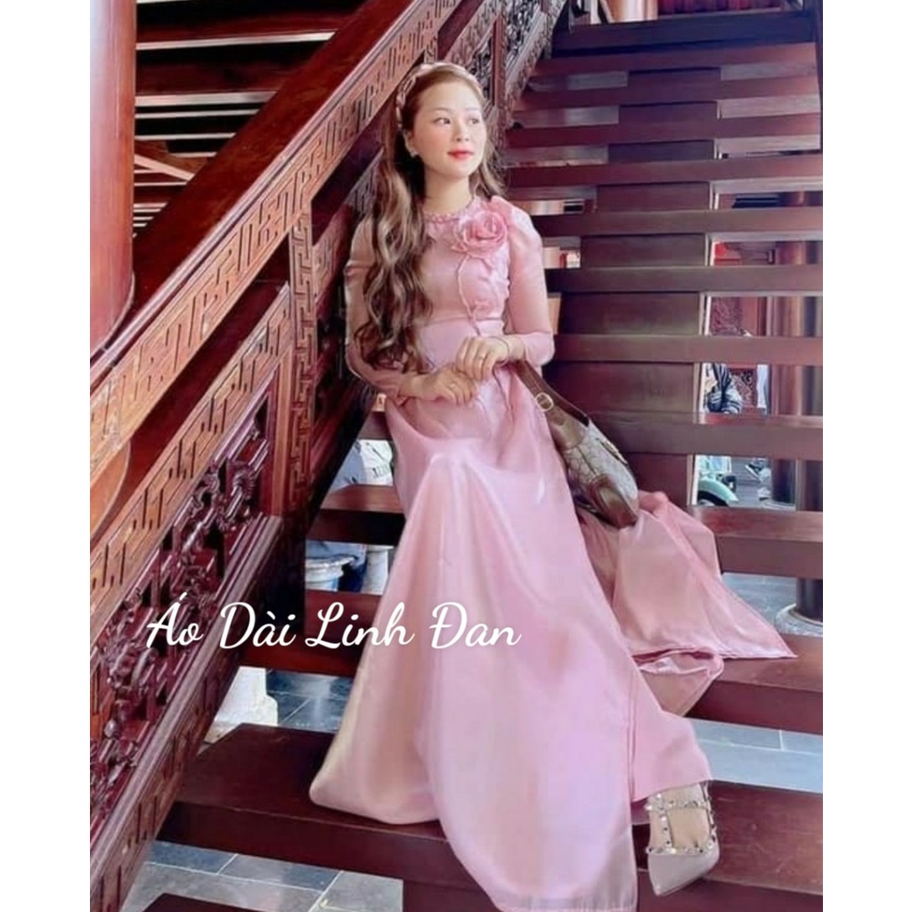 All colors of 4-panel ao dai CNY collar with gentle and graceful flower ...