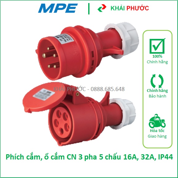 Male plug 3-phase 5-pin female socket 16A 32A IP44 industrial MPE MPN ...