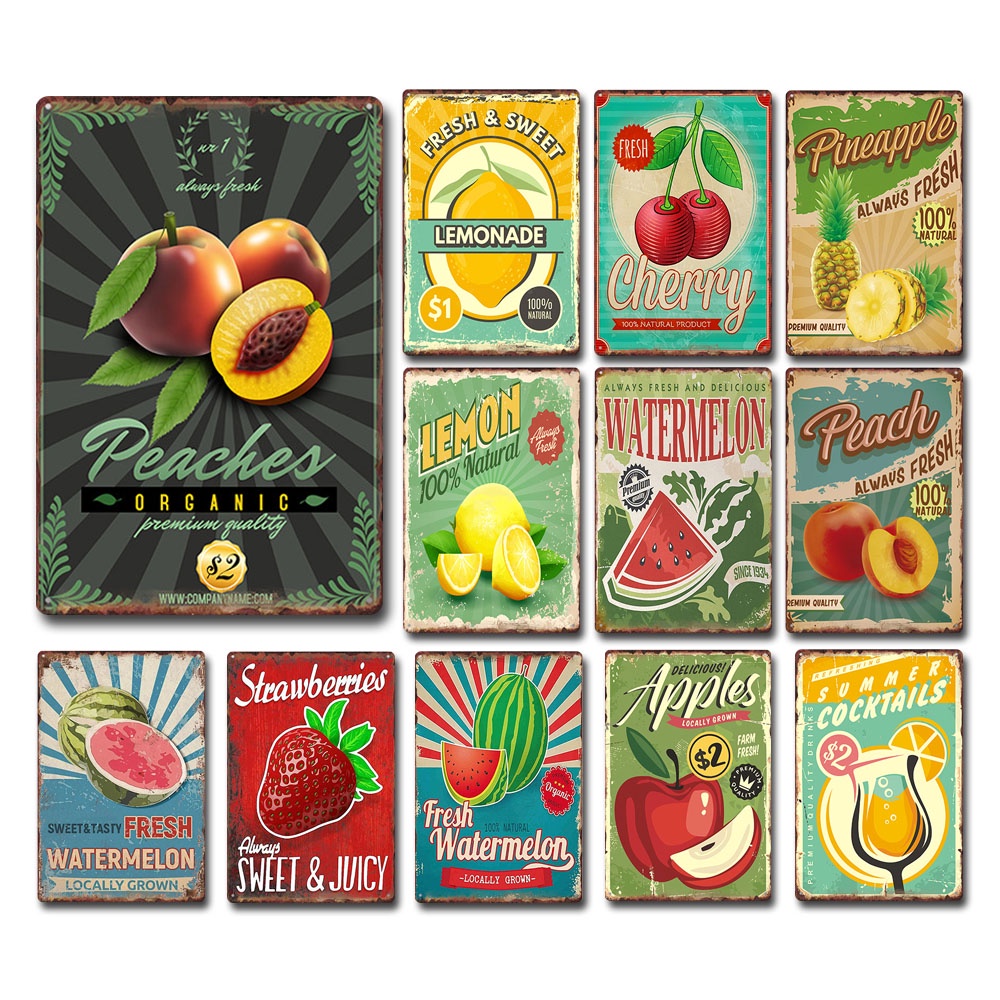 Tropical Fruit Iron Wall Art - Juicy Mango/Pineapple Frameless Decor ...