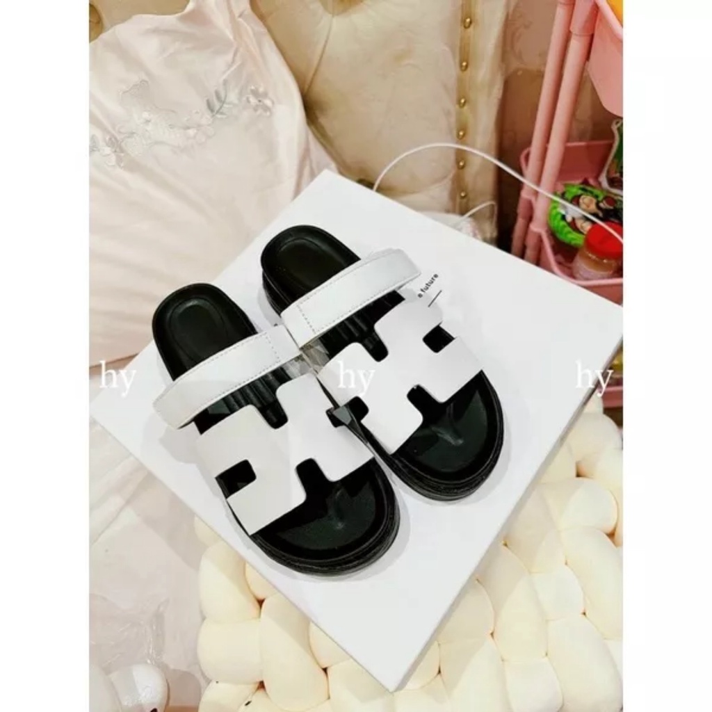 Women Slippers With Horizontal Bands And Height-Increasing Soft Leather ...