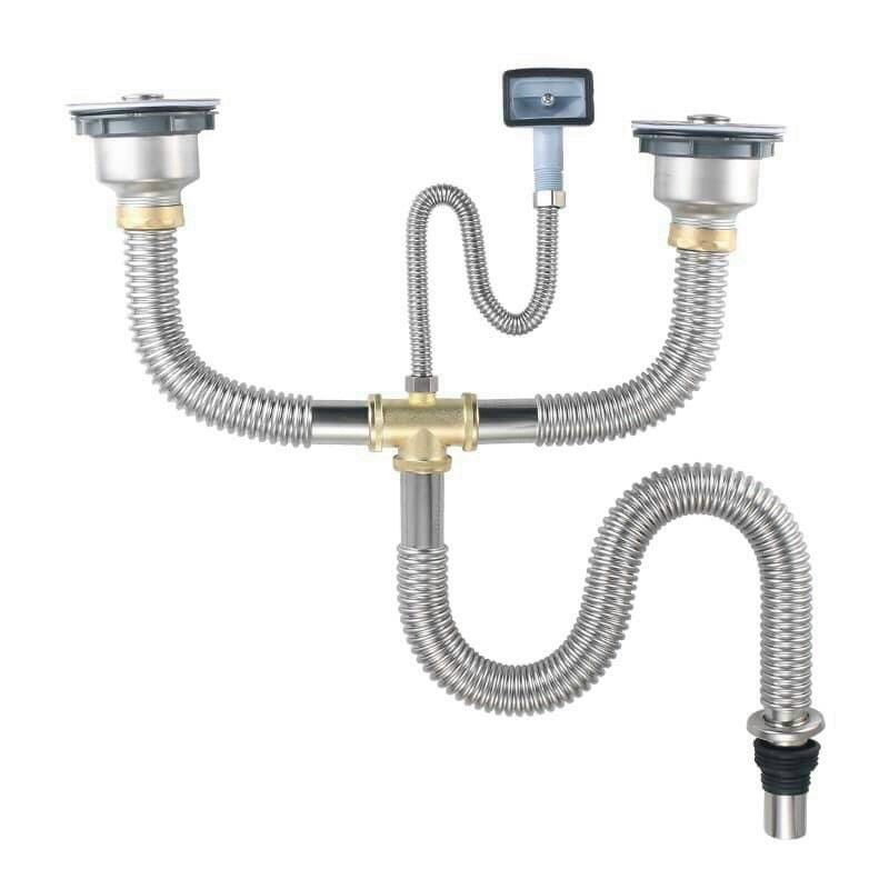 Stainless steel siphon drain set to prevent mouse bites, 2-compartment ...