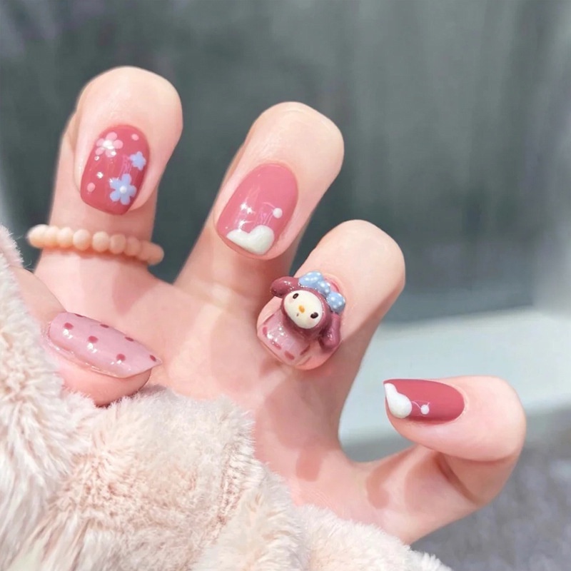 24pcs/set Fake Nails DIY Short Fake Nail Cute Cartoon Little Girl Nail ...