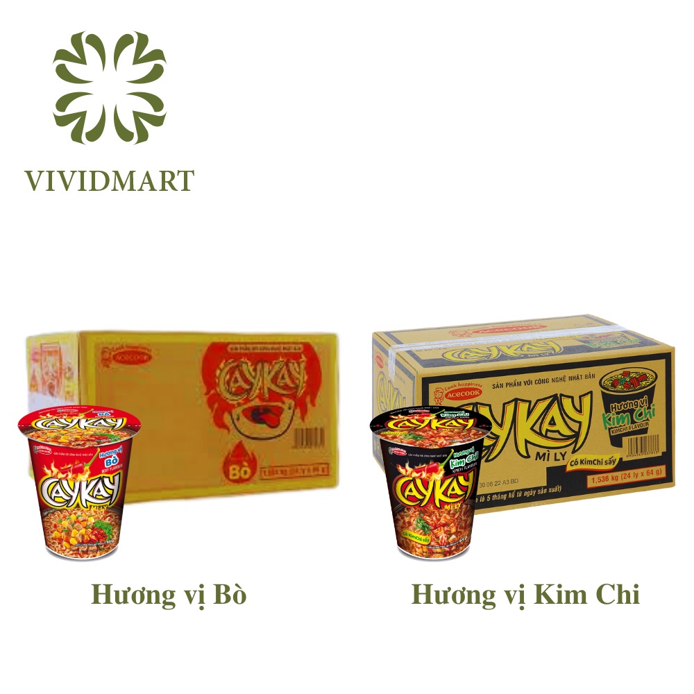 [Box Of 24 Cups] - ACECOOK - Spicy Kay Noodles 2 Flavors: KayCay Beef ...