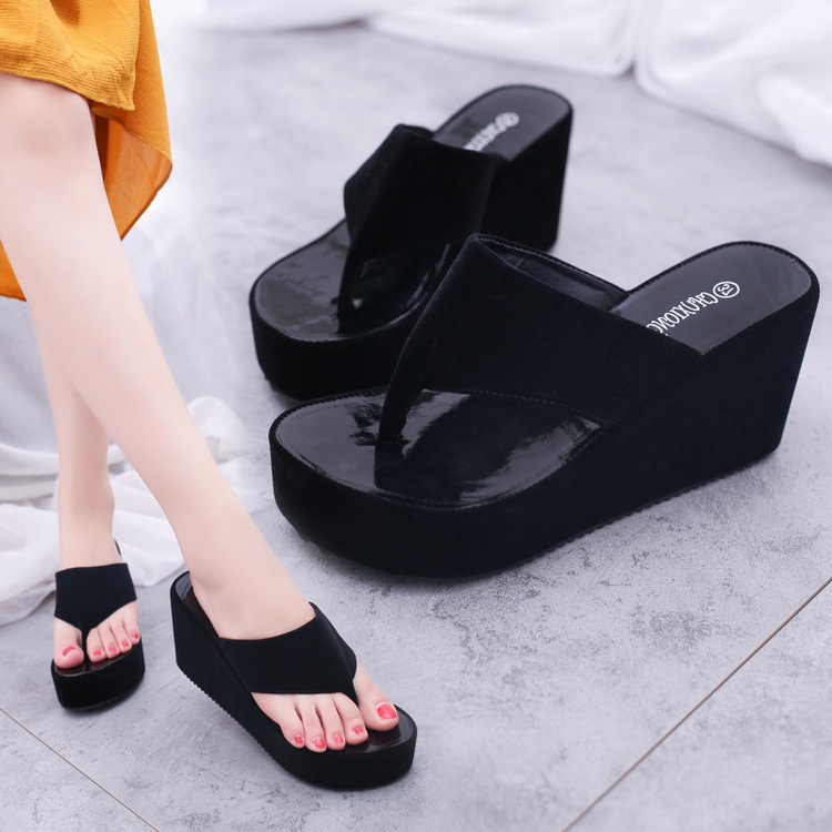 Women's high heels, luxurious large velvet straps, 9-inch wedge sole to ...