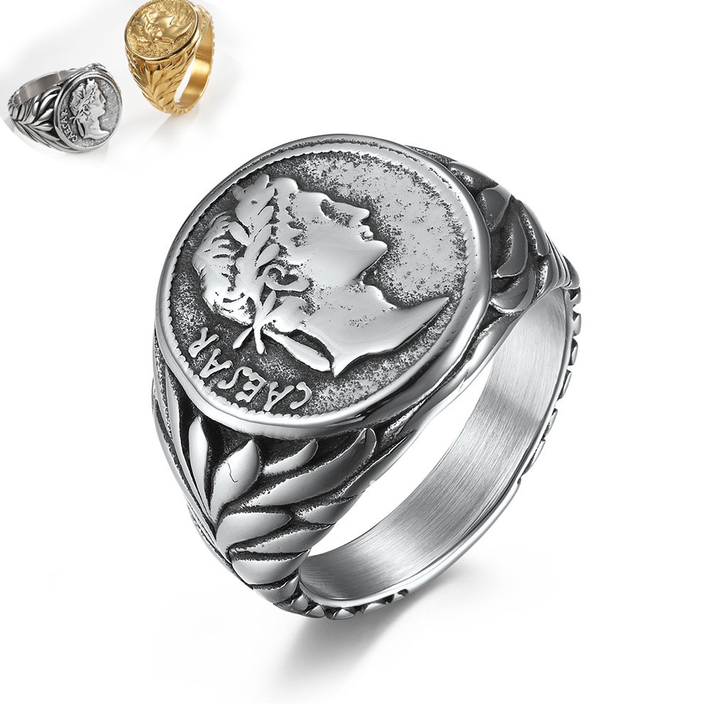 Roman Gaius Julius Caesar Head Rings Vintage Stainless Steel Coin Jules ...