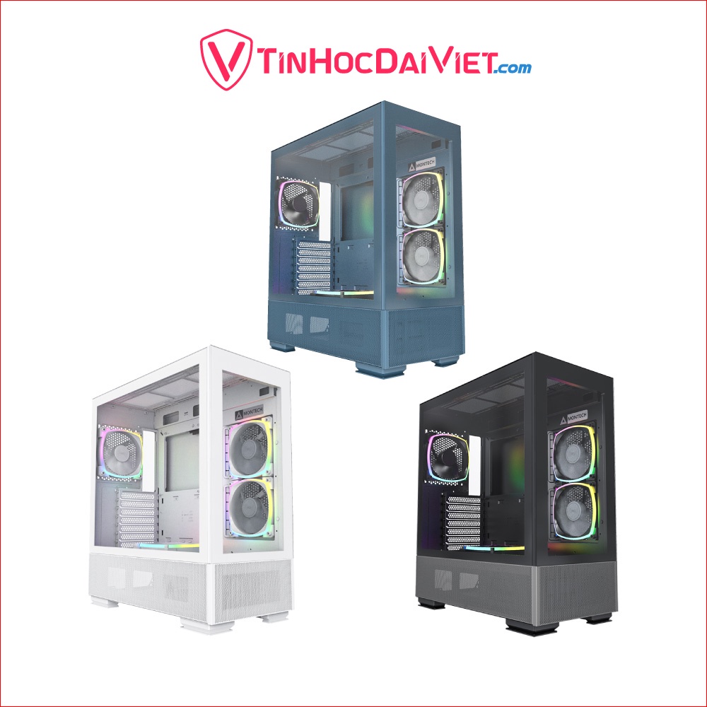 Montech SKY TWO Computer Case (Black/White/Moroco Blue/Free 4 RGB Fans ...
