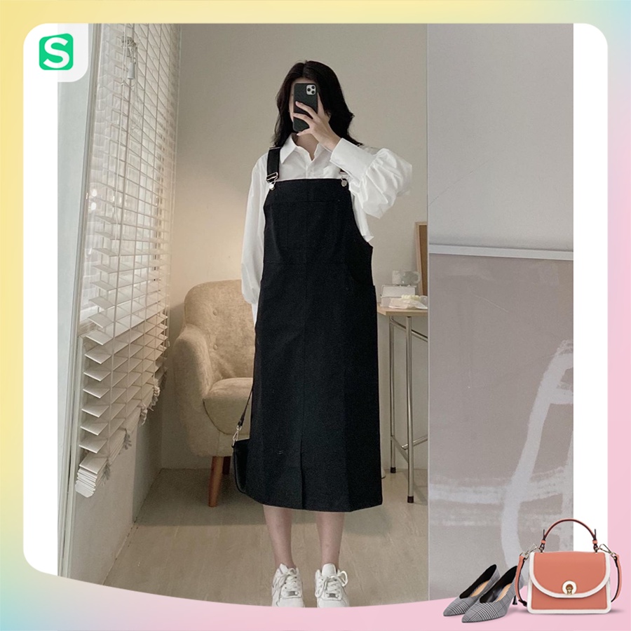 Women's Long Jean Overalls with Front Split and Large Chest Pocket ...